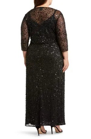 Pisarro Nights Sequin Mesh Gown With Jacket