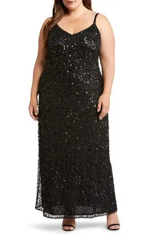 Pisarro Nights Sequin Mesh Gown With Jacket