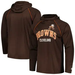 STARTER Cleveland Browns Throwback Raglan Long Sleeve Hooded T-shirt - Brown