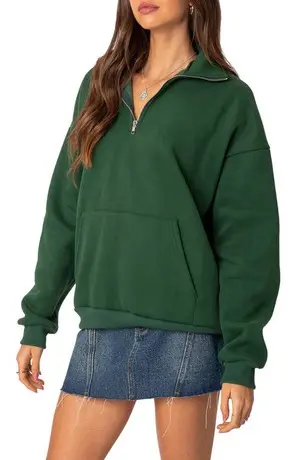 EDIKTED Oversized Quarter-zip Sweatshirt - Green
