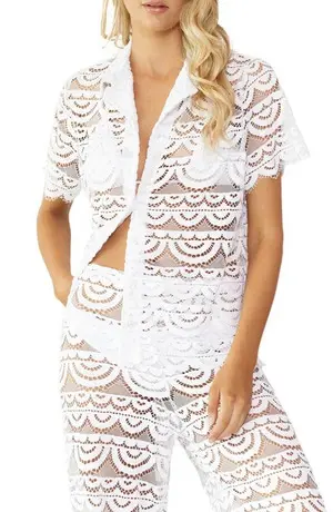 PQ Sheer Lace Cover-up Shirt - Water Lily