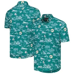 Reyn Spooner Miami Dolphins Throwback Kekai Print Button-up Shirt - Aqua