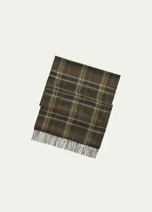 Ralph Lauren Purple Label Men's Cashmere Plaid Fringe Scarf - Dark Loden