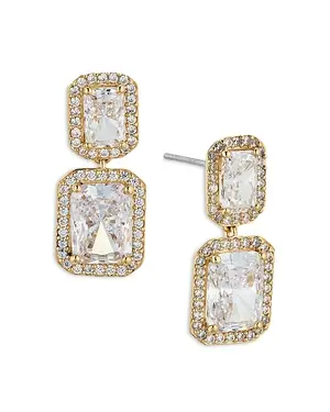 Nadri Emerald Cut Halo Drop Earrings - Gold