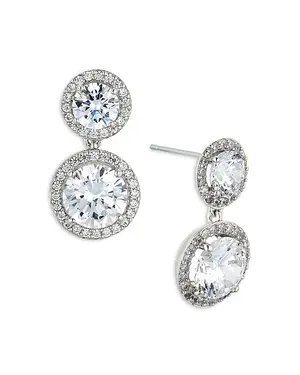 Nadri Double Halo Drop Earrings - Silver