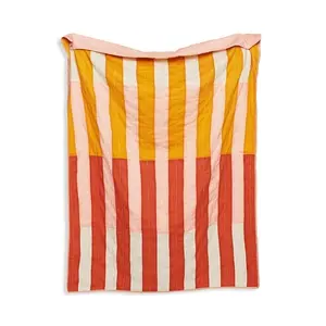 ANCHAL Offset Stripe Quilt Throw Blanket - Rust