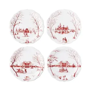 JULISKA Country Estate Winter Frolic Mr. & Mrs. Claus Party Plates Set Of 4 - Ruby