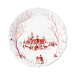 JULISKA Country Estate Winter Frolic Mr. & Mrs. Claus Party Plates Set Of 4 - Ruby