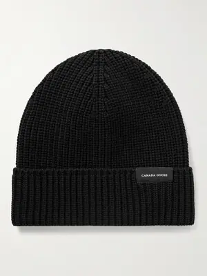 Canada Goose Logo-appliquéd Ribbed Wool Beanie - Black