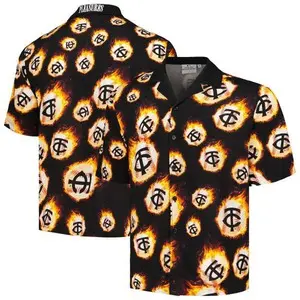 PLEASURES Minnesota Twins Flame Fireball Button-up Shirt - Black