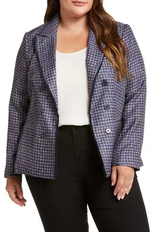 TAHARI ASL Houndstooth Faux Double Breasted Blazer