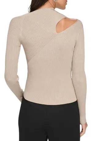 Dkny Cutout Shoulder Asymmetric Neck Ribbed Sweater - Light City Khaki