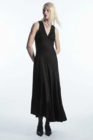 cos asymmetric gathered satin midi dress COS Asymmetric Gathered Midi Dress