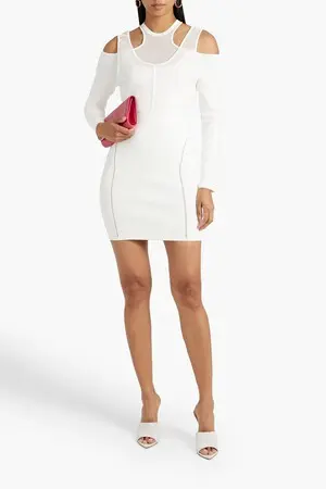 Herve Leger Cold-shoulder Layered Mini Dress