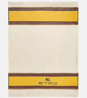 Etro Logo Embroidered Wool And Cashmere Throw - Beige