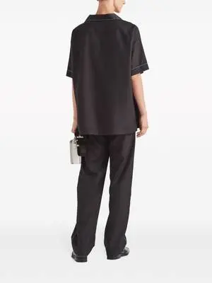 Prada Logo-embroidered Silk Trousers - Black