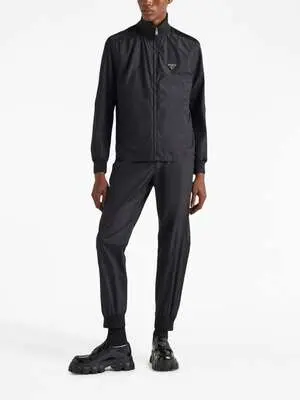 Prada Triangle-logo Silk-blend Track Pants - Black