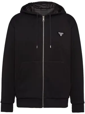Prada Logo-Appliqué Zip-Up Hoodie - Black | Editorialist