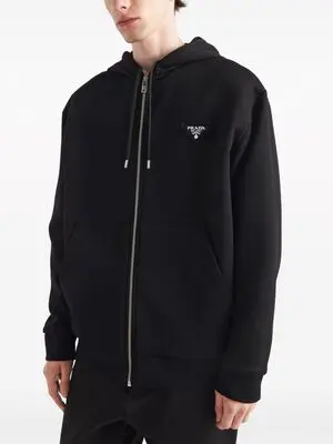 Prada Logo-Appliqué Zip-Up Hoodie - Black | Editorialist