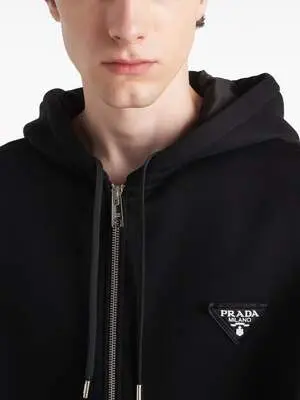 Prada Logo-Appliqué Zip-Up Hoodie - Black | Editorialist