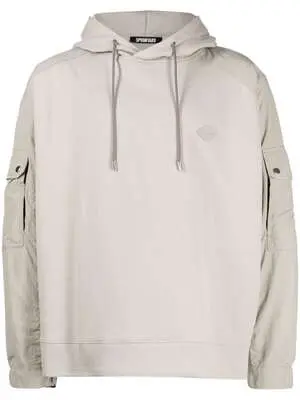 SPOONYARD Logo-appliqué Panelled Hoodie - Neutrals