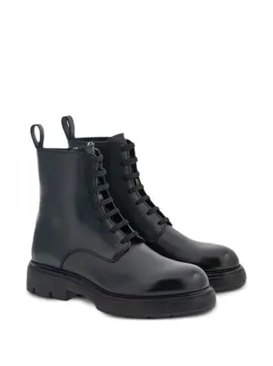 FERRAGAMO Leather Combat Boots - Black