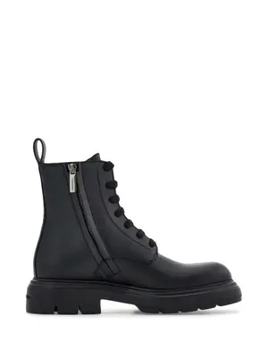 FERRAGAMO Leather Combat Boots - Black