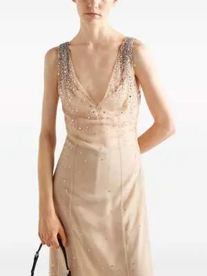 Prada Crystal-embellished Tulle Midi Dress