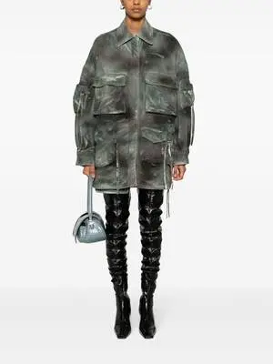 Attico Fern Distressed Denim Jacket - Green