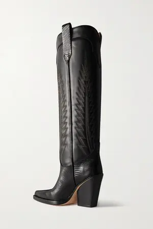 Paris Texas El Dorado Embroidered Snake-effect Suede Cowboy Boots - Black