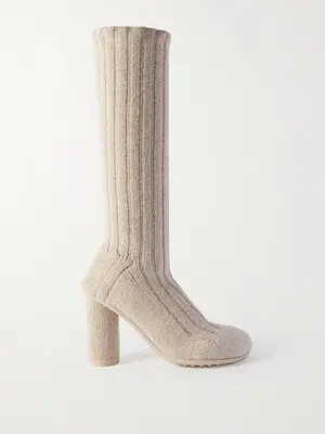Bottega Veneta Atomic Ribbed-knit Knee-high Boots - Neutrals
