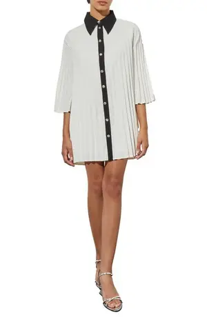Ming Wang Pleated Mini Shirtdress - White/black