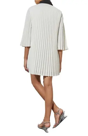 Ming Wang Pleated Mini Shirtdress - White/black