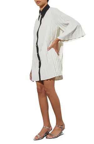 Ming Wang Pleated Mini Shirtdress - White/black