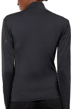 Ming Wang Crystal Detail Mock Neck Top