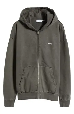 Obey Relaxed Pigment Zip Hoodie - Pigment Digital Black