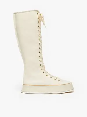 Max Mara Canvas Lace-up Boots Ivory