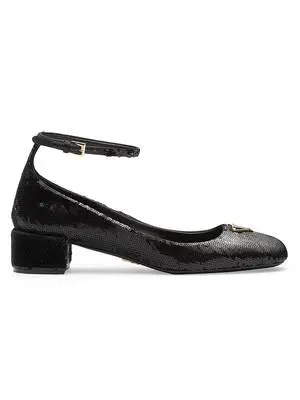 Prada Sequined Satin Pumps Black