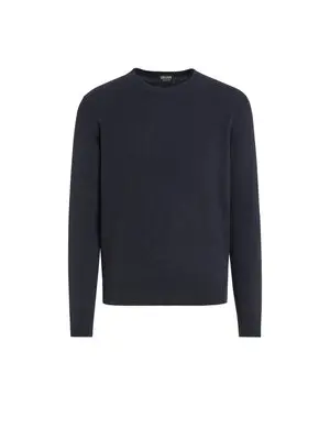 Zegna Oasi Cashmere Crewneck - Navy Blue Mélange