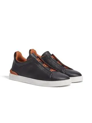 Zegna Deerskin And Leather Triple Stitch Sneakers - Black