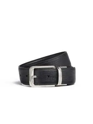 Zegna Reversible Engraved Leather Belt - Black