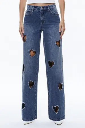 Alice + Olivia Karrie Embellished Heart Jean - Blue | Editorialist