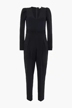 Red Valentino Grosgrain-trimmed Pleated Crepe Jumpsuit - Black