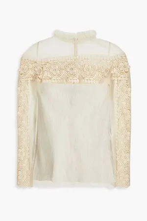 Red Valentino Point D'esprit, Macramé And Lace Blouse - Ivory