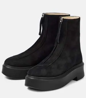 THE ROW Zipped Suede Ankle Boots - Black