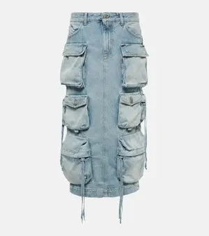 Attico Cargo Denim Midi Skirt - Blue