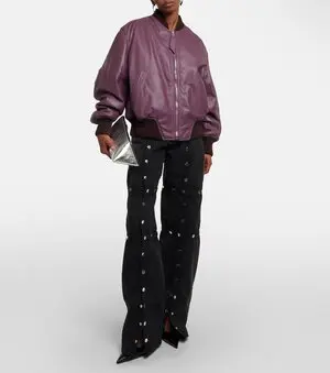 Attico Anja Leather Bomber Jacket - Purple