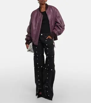 Attico Anja Leather Bomber Jacket - Purple
