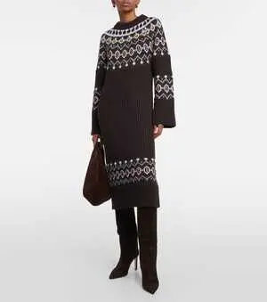 Khaite Rivka Fair Isle Cashmere-blend Midi Dress