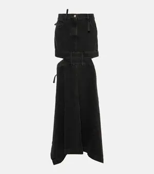 Attico Deconstructed Denim Maxi Skirt - Black